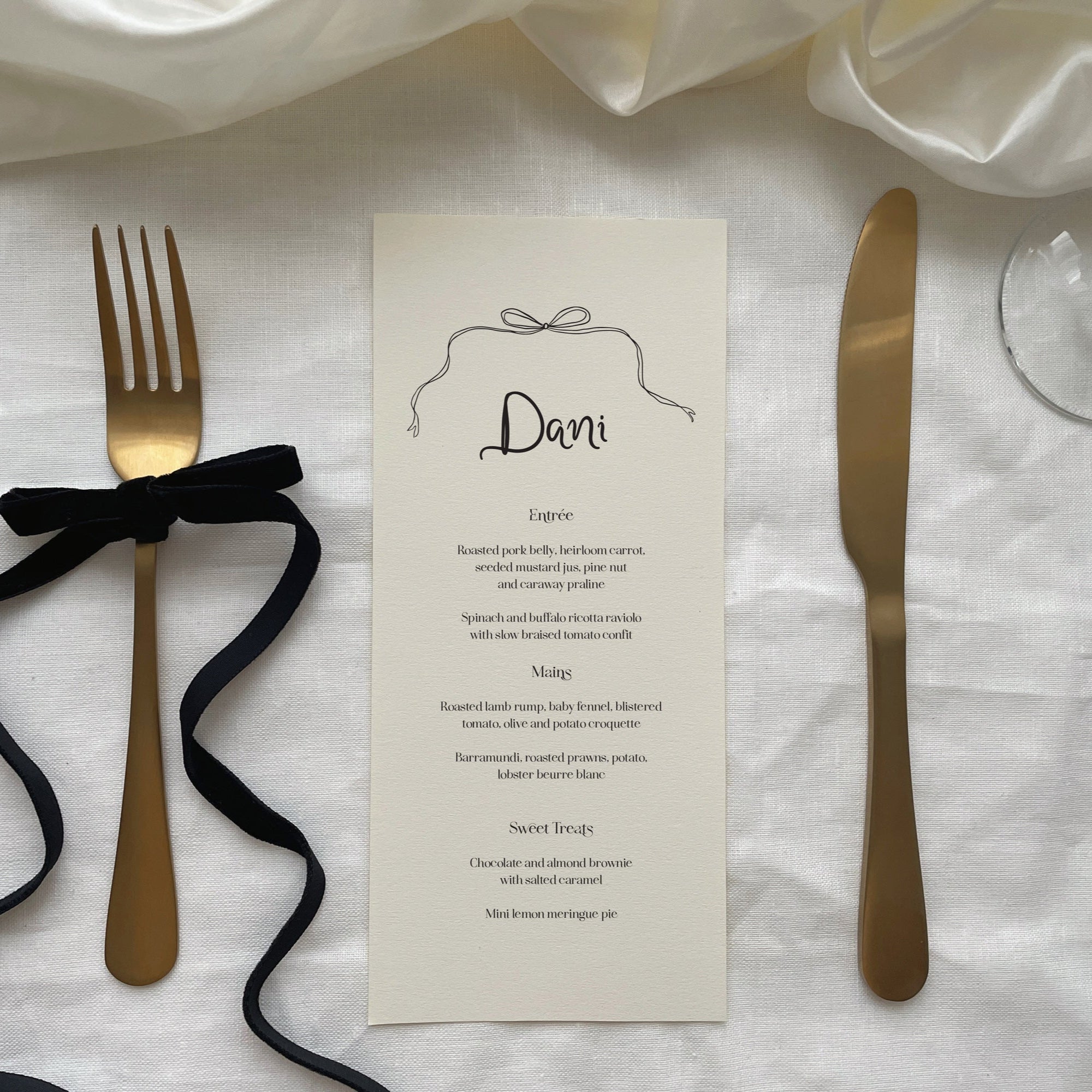 DANI Menu – Ivory & Ink Weddings